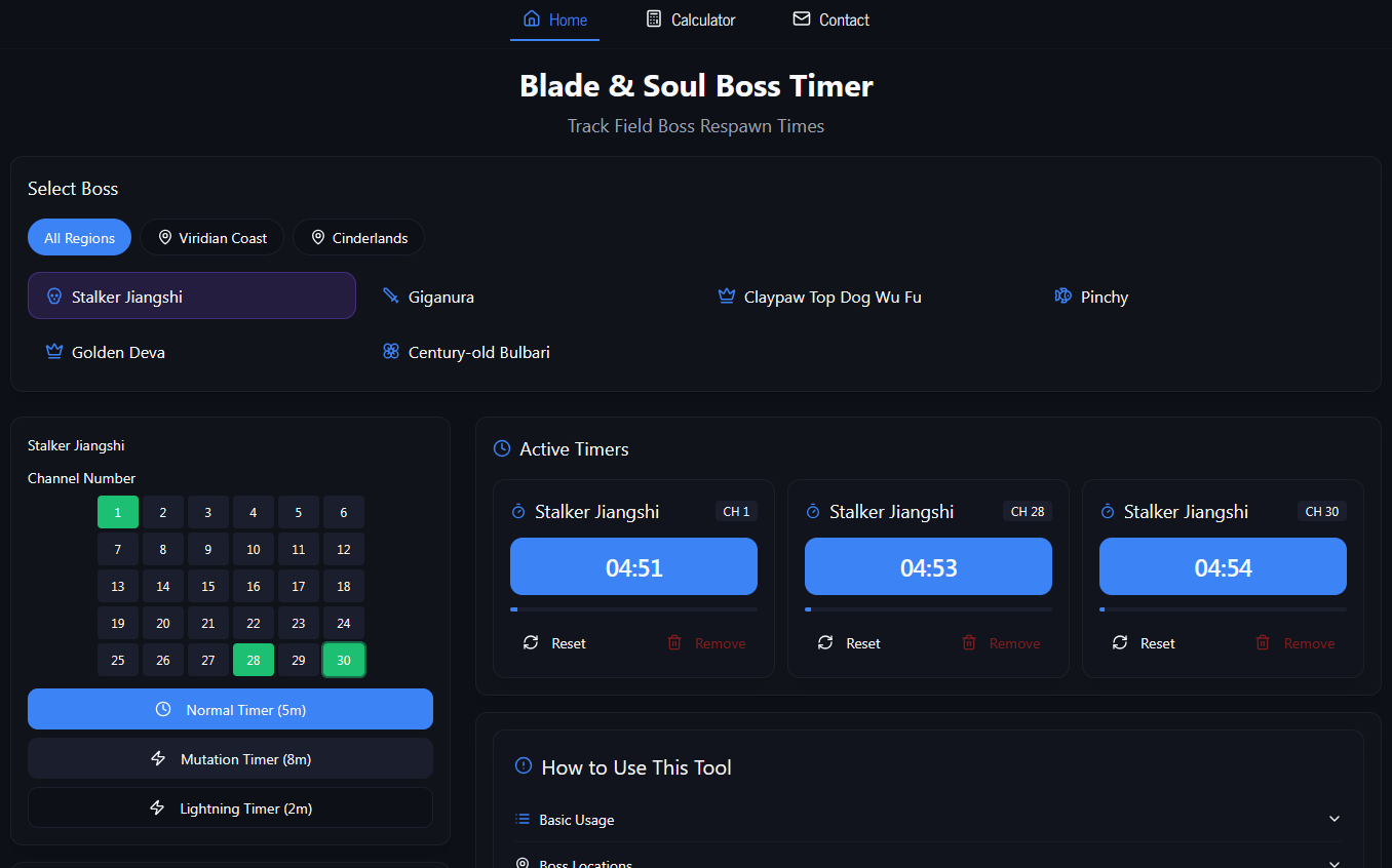 BNS Boss Timer | Track Blade & Soul NEO Field Boss Respawn Times